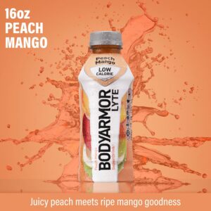 BODYARMOR LYTE Sports Drink Low-Calorie Sports Beverage, Peach Mango, Coconut Water Hydration, Natural Flavors With Vitamins, Potassium-Packed Electrolytes, Perfect For Athletes, 16 Fl Oz (Pack of 12)