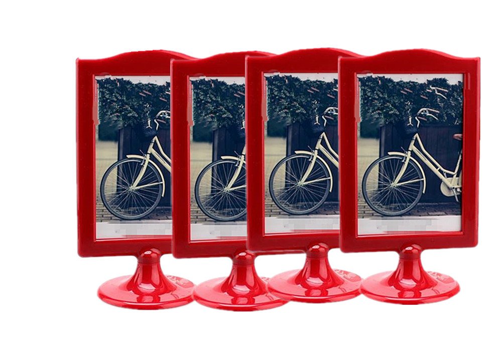 4 Pack Self Standing Red Photo Frame,Each Frame Holds 2 Pictures,Sign Holder 4x6"Pedestal Photo Frame with Inserts & Base,2 Sided Frame for Vertical Display Postcards,Tickets,Family Photo Frame