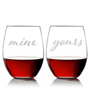 Mine Yours Stemless 15 oz Wine Glass Set