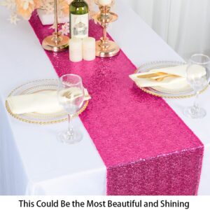 ShinyBeauty 12x108-Inch Hot Pink Sparkly Sequin Table Runner Glitz Sequin Table Runner for Wedding Part/Event Linen (Hot Pink)