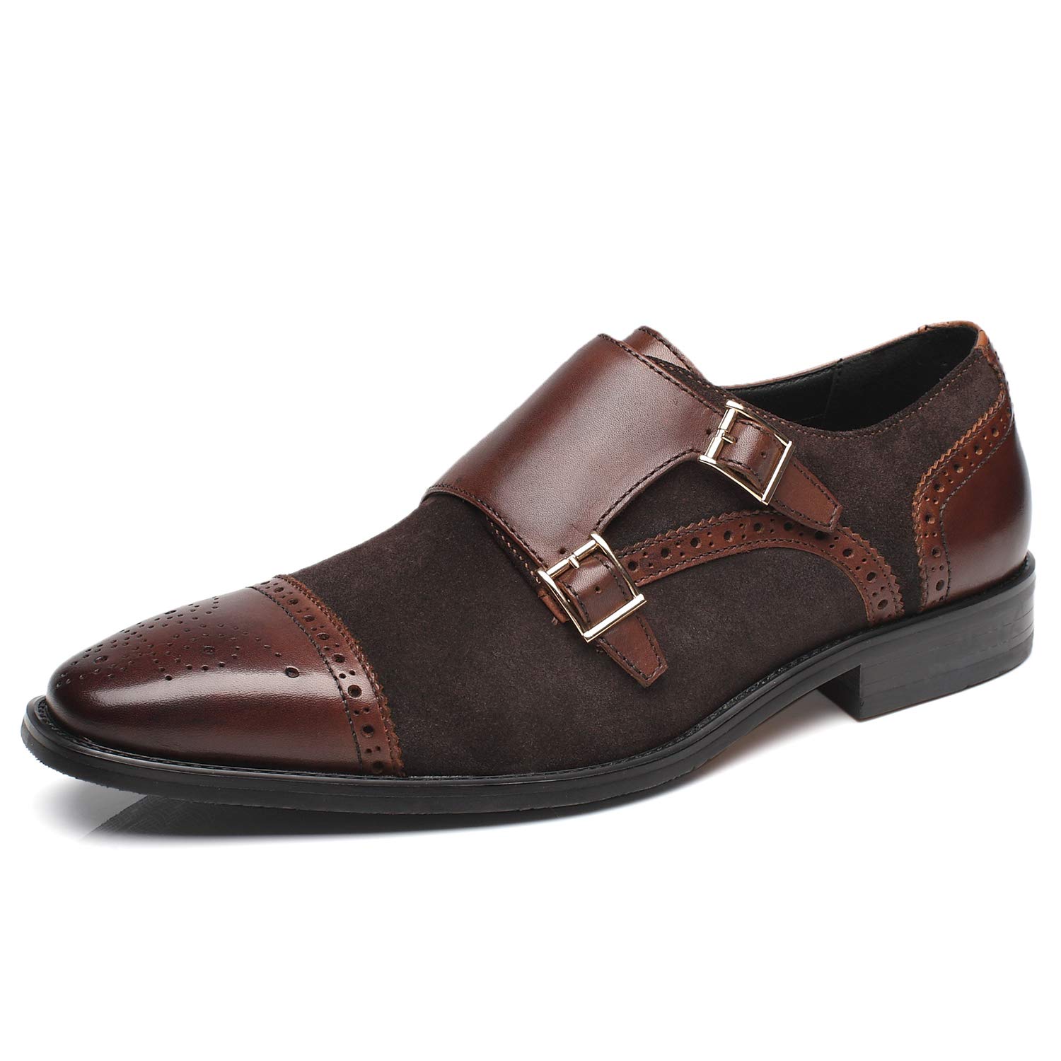 La Milano Mens Leather and Suede Double Monk Strap Loafer Dress Shoes