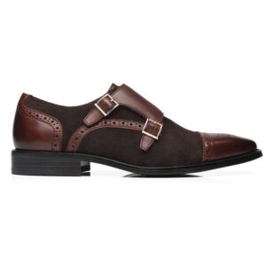 La Milano Mens Leather and Suede Double Monk Strap Loafer Dress Shoes