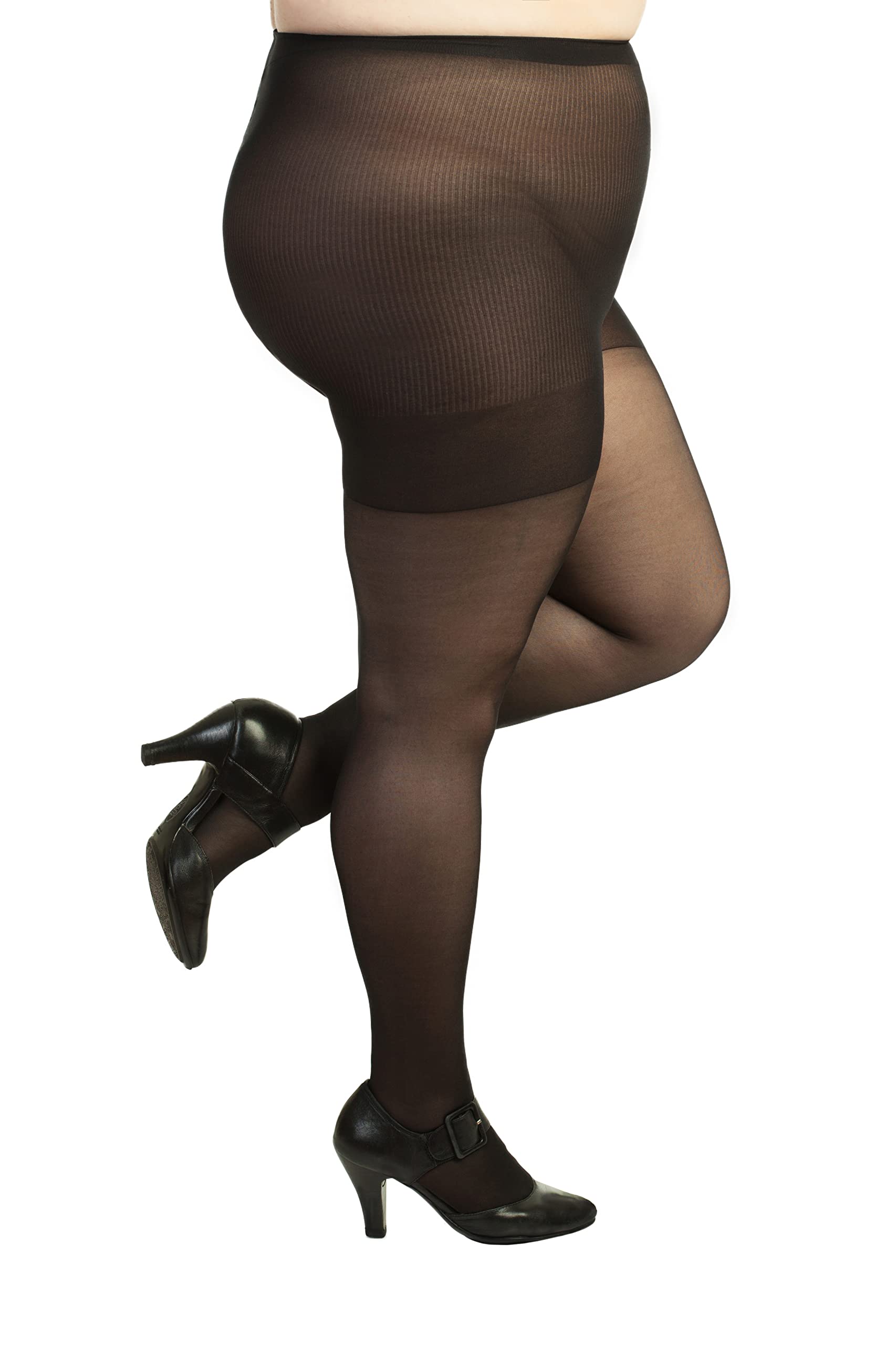 Plus Size Pantyhose for Women Soft Sheer Queen Tights 2 Pairs (8X, Black)