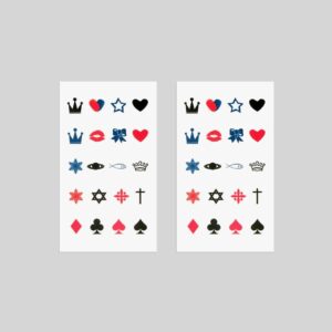 Oottati Small Cute Temporary Tattoo Finger Crown Spades Red Hearts (Set of 2)