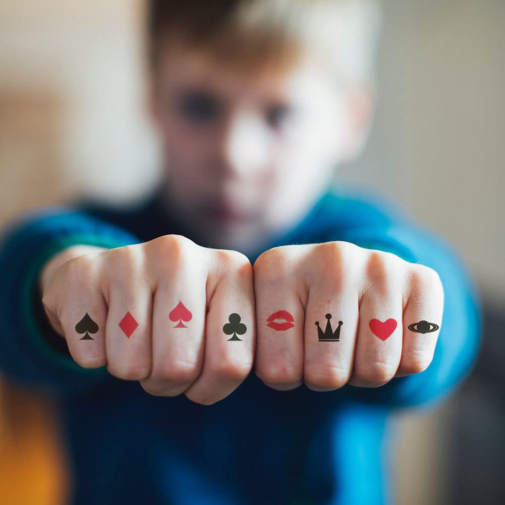 Oottati Small Cute Temporary Tattoo Finger Crown Spades Red Hearts (Set of 2)