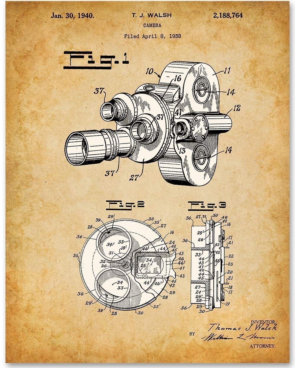 Film Movie Motion Picture Camera Patent - Classic Movie Theater Poster, Theater Room and Movie Director Room Decor, Gift for Photographers and Movie Makers, 11x14 Unframed Patent Print Poster