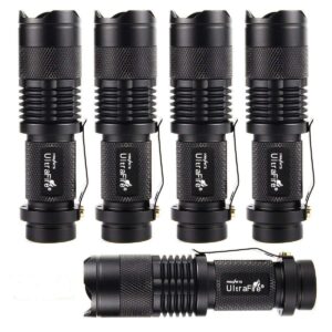 ultrafire 5 pack sk68 tactical and small flashlights,7w 3-mode pocket torch adjustable focus zoom light lamp