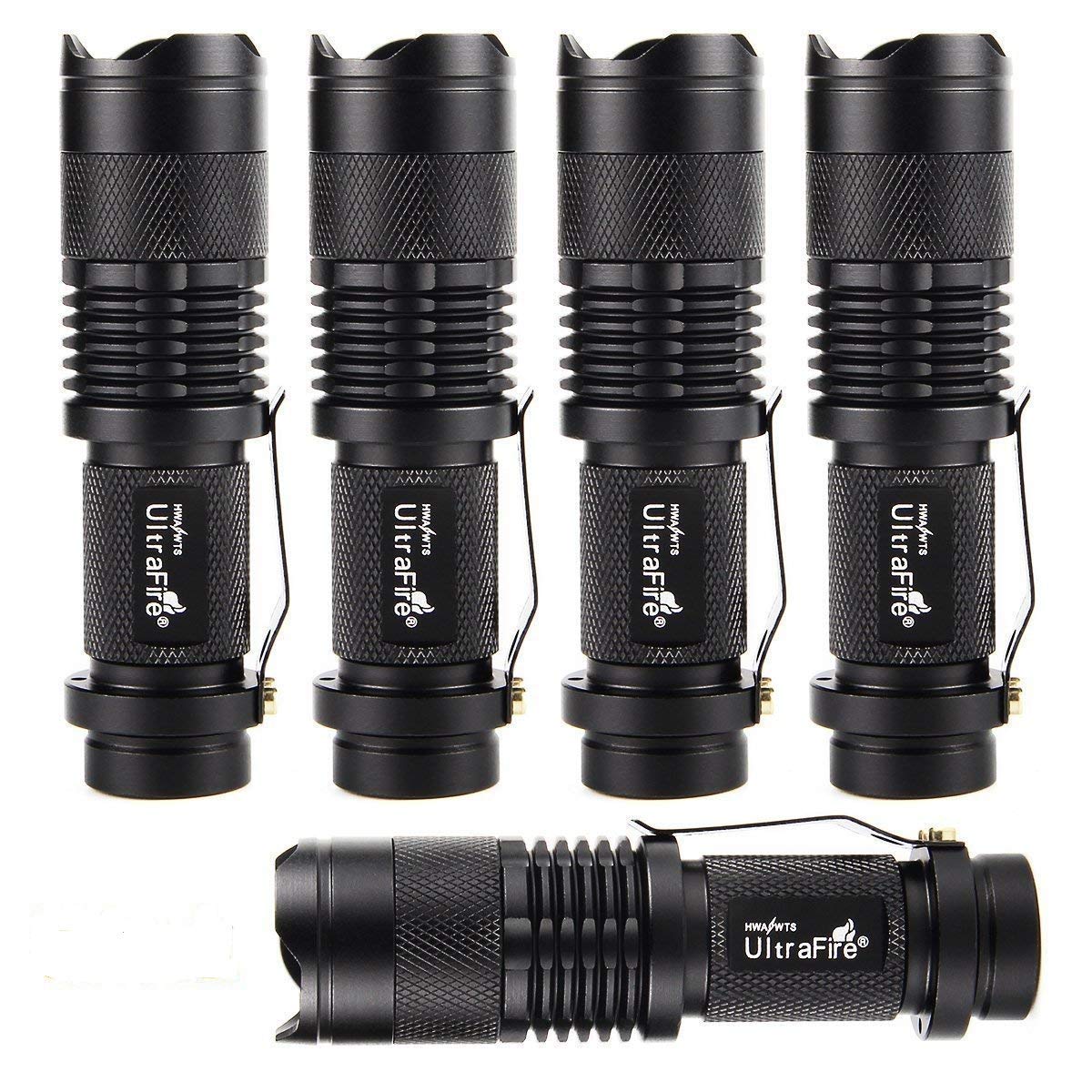 ULTRAFIRE 5 Pack SK68 Tactical and Small Flashlights,7w 3-Mode Pocket Torch Adjustable Focus Zoom Light Lamp