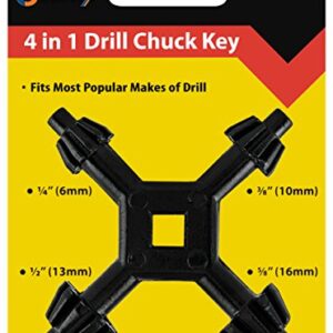 4-way Chuck Key for Drill Presses by Bastex, Multi Universal Power and Hammer Drill Wrench Fits 4 Sizes 6mm to 16mm