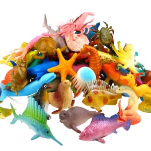 funcorn toys ocean sea animal, 52 pack assorted mini vinyl plastic animal toy set, realistic under the sea life figure bath toy for child educational party cake cupcake topper,valentines day gift