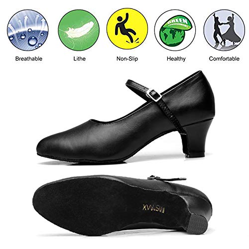 MSMAX Women's Black Pump Dance Shoes Latin Salsa Tango Practice Ballroom Party Performance Shoe 9 M US Women