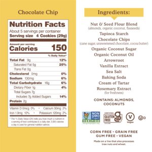 Simple Mills Almond Flour Crunchy Cookies, Chocolate Chip - Gluten Free, Vegan, Healthy Snacks, Made with Organic Coconut Oil, 5.5 Ounce (Pack of 1)