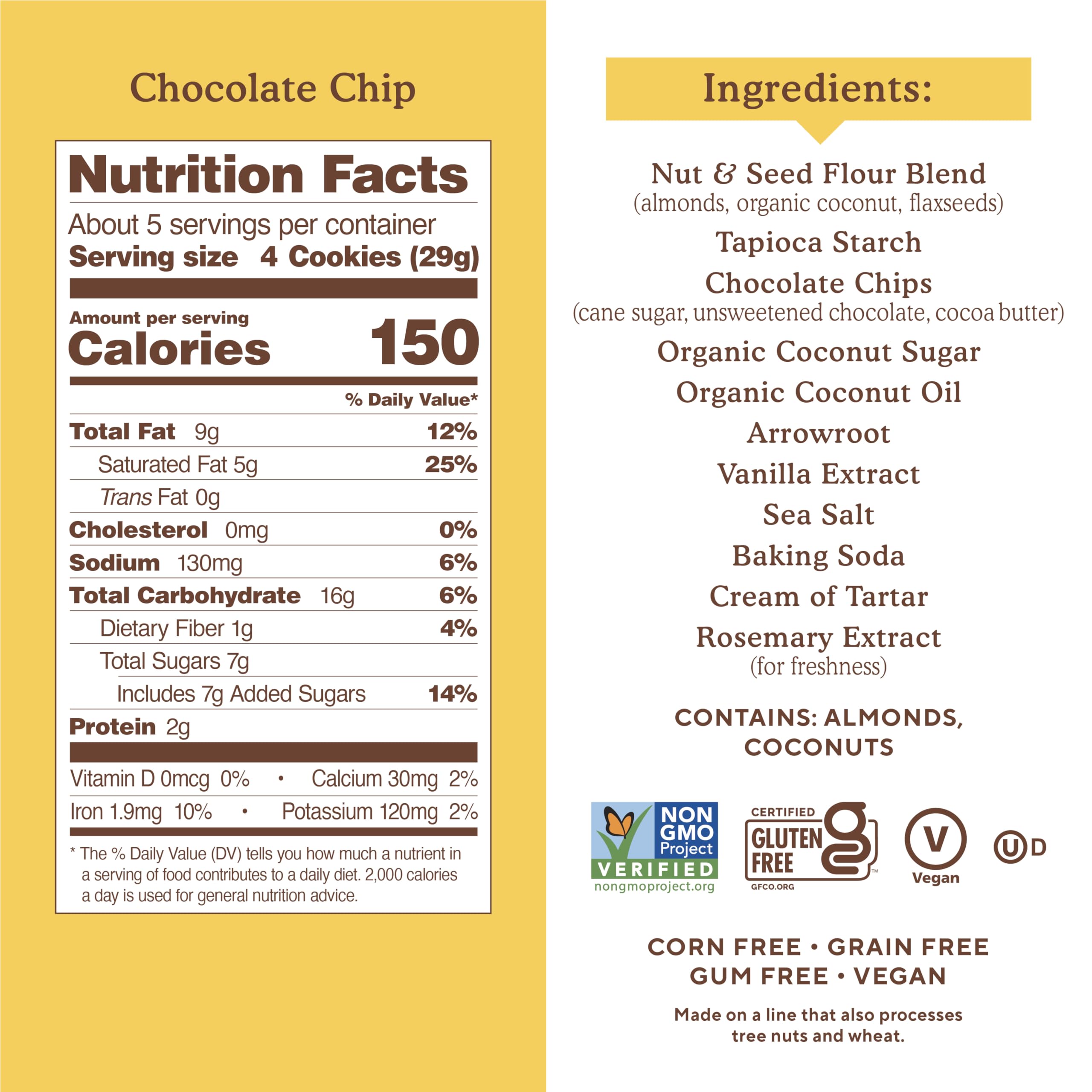 Simple Mills Almond Flour Crunchy Cookies, Chocolate Chip - Gluten Free, Vegan, Healthy Snacks, Made with Organic Coconut Oil, 5.5 Ounce (Pack of 1)