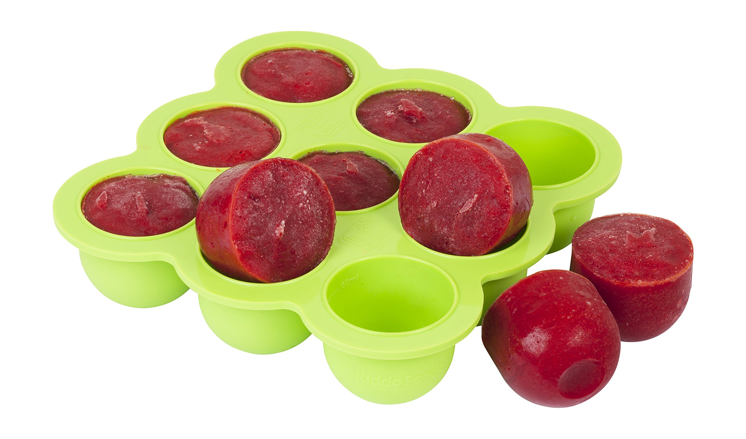 Kiddo Feedo Baby Food Freezer Tray with Silicone Clip-On Lid - Free E-Book by Award-Winning Author/Dietitian - Green