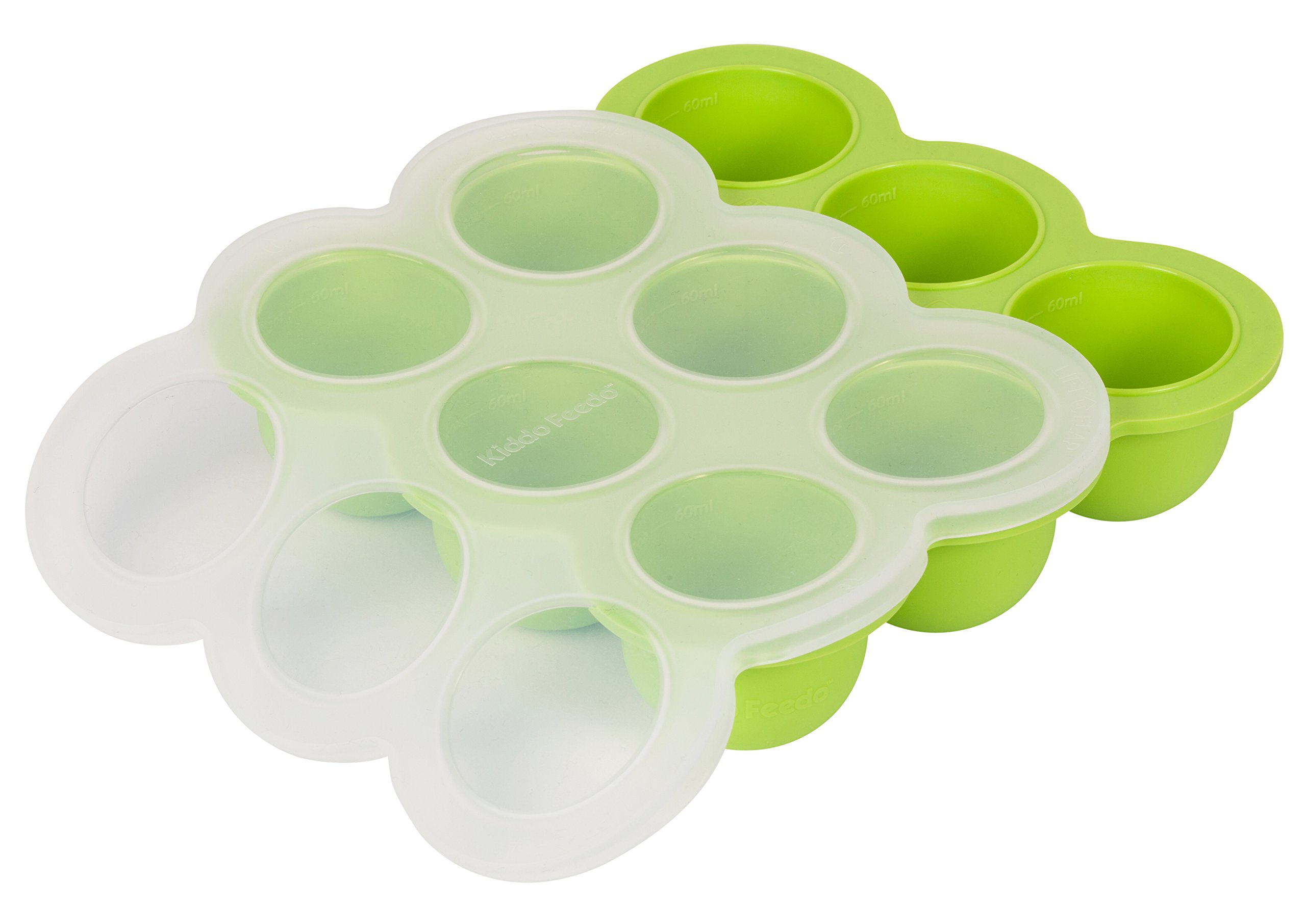 Kiddo Feedo Baby Food Freezer Tray with Silicone Clip-On Lid - Free E-Book by Award-Winning Author/Dietitian - Green