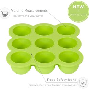 Kiddo Feedo Baby Food Freezer Tray with Silicone Clip-On Lid - Free E-Book by Award-Winning Author/Dietitian - Green