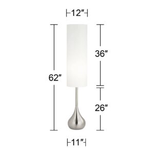 Possini Euro Design Mid Century Modern Retro Floor Lamp Standing 62" Tall Dark Bronze Metal Droplet Off-White Cotton Cylinder Shade Decor for Living Room Reading House Bedroom Home