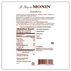 Monin - Strawberry Syrup, Mild and Sweet, Great for Cocktails and Teas, Gluten-Free, Non-GMO (1 Liter)