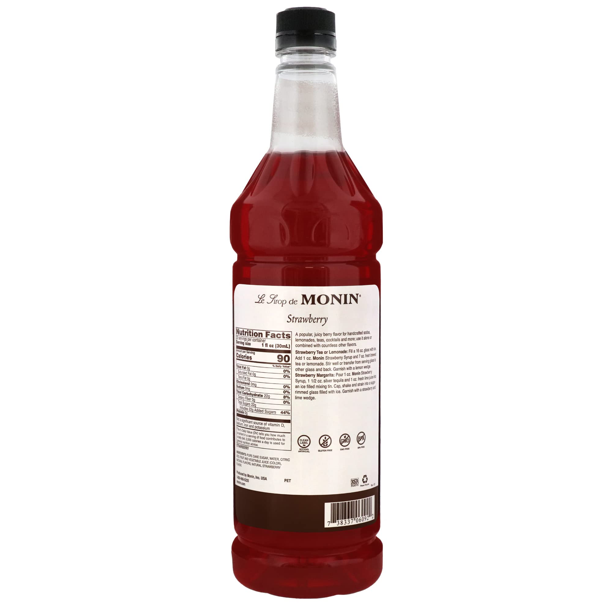 Monin - Strawberry Syrup, Mild and Sweet, Great for Cocktails and Teas, Gluten-Free, Non-GMO (1 Liter)