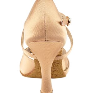 Very Fine Dance Shoes - Ladies Latin, Rhythm, Salsa, Waltz Ballroom Dance Shoes - S92307-2.5-inch Heel and Foldable Brush Bundle - Tan Satin - 9.5