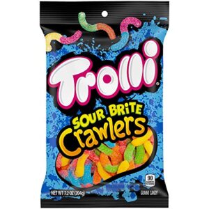 trolli sour brite crawlers candy, original flavored sour gummy worms, 7.2 ounce