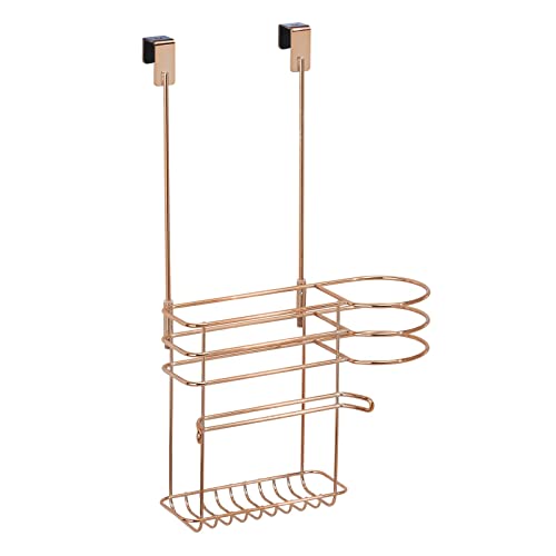 mDesign Metal Bathroom 2 Section Storage Tool Organizer Basket Tray - Hang Over Cabinet Door - Storage for Hair Dryer, Straightener, Curling Iron, Styling Products - Concerto Collection - Rose Gold