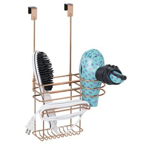 mDesign Metal Bathroom 2 Section Storage Tool Organizer Basket Tray - Hang Over Cabinet Door - Storage for Hair Dryer, Straightener, Curling Iron, Styling Products - Concerto Collection - Rose Gold