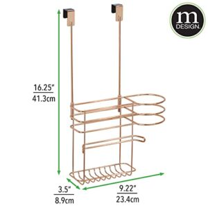 mDesign Metal Bathroom 2 Section Storage Tool Organizer Basket Tray - Hang Over Cabinet Door - Storage for Hair Dryer, Straightener, Curling Iron, Styling Products - Concerto Collection - Rose Gold