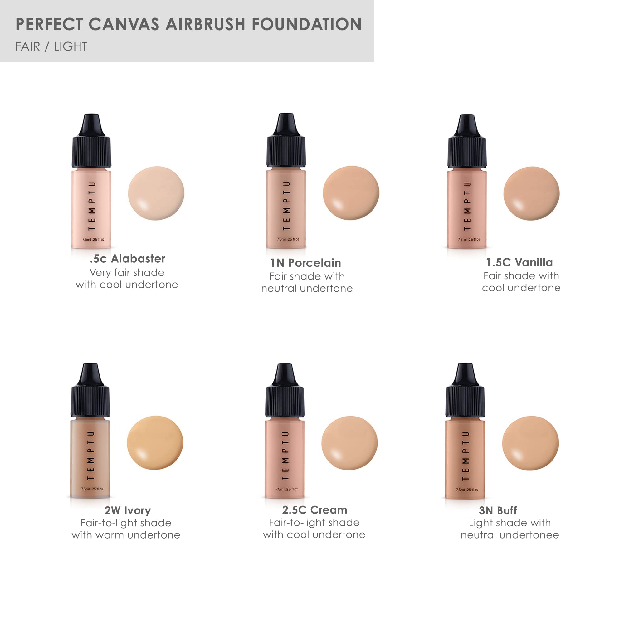 Temptu Perfect Canvas Hydra Lock Airbrush Foundation Starter Set, Fair/Light, 0.25 Fl Oz (Pack of 6)