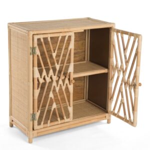 KOUBOO Rattan Chippendale Storage Cabinet with 2 Doors, Natural Color