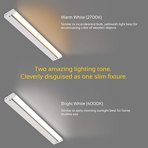 GETINLIGHT Swivel Dimmable LED Under Cabinet Lighting, Selectable White 2700K/ 4000K, 12-inch, Plugged-in Only, White Finished, IN-0109-2-WH