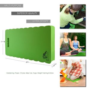 InSassy Garden Kneeler Pad - Kneeling Mat Gardening Baby Bath Work Yoga Exercise & Prayer - High Density Knee Pad, Green (Largest & Thickest - 22 x 11 x 1 1/2 Inches)