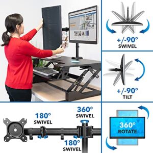 Mount-It! Standing Desk Converter with Bonus Dual Monitor Mount Included - Height Adjustable Stand Up Desk - Wide 36 Inch Sit Stand Workstation with Gas Spring Lift– Black (MI-7934)