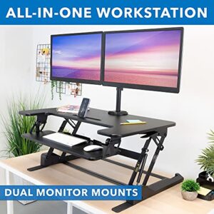 Mount-It! Standing Desk Converter with Bonus Dual Monitor Mount Included - Height Adjustable Stand Up Desk - Wide 36 Inch Sit Stand Workstation with Gas Spring Lift– Black (MI-7934)