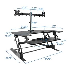 Mount-It! Standing Desk Converter with Bonus Dual Monitor Mount Included - Height Adjustable Stand Up Desk - Wide 36 Inch Sit Stand Workstation with Gas Spring Lift– Black (MI-7934)