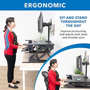 Mount-It! Standing Desk Converter with Bonus Dual Monitor Mount Included - Height Adjustable Stand Up Desk - Wide 36 Inch Sit Stand Workstation with Gas Spring Lift– Black (MI-7934)