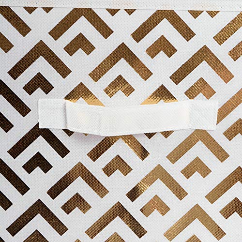 DII Non Woven Polyester Metallic Diamond Storage Bin, Large Set of 2, White / Gold