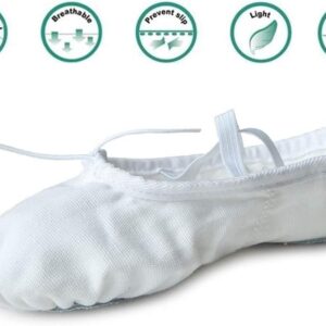 Nexete Ballet Dance Yoga Gymnastics Split-Sole Canvas Adult Shoes Slipper (8.5, White)