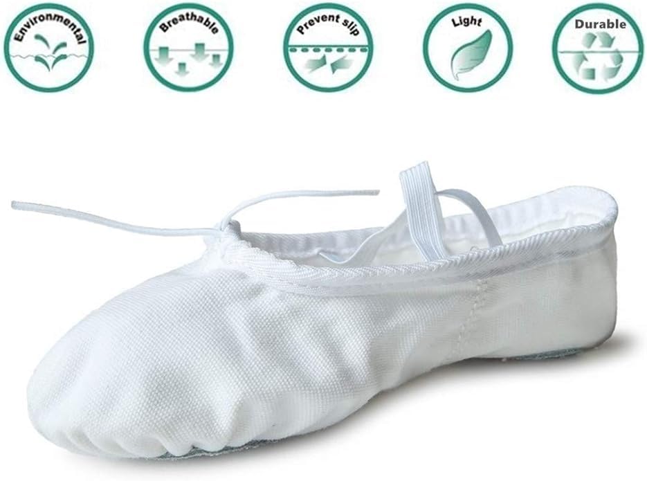 Nexete Ballet Dance Yoga Gymnastics Split-Sole Canvas Adult Shoes Slipper (8.5, White)