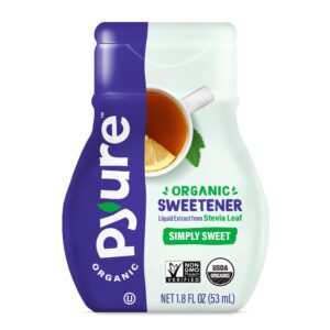 pyure organic stevia liquid sweetener keto sugar substitutes, zero calorie, zero sugar, zero carb, plant-based sugar free liquid stevia extract, simply sweet, 1.8 oz