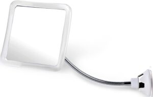 mirrorvana flexible fogless shower mirror for bathroom shaving with height adjustable gooseneck extension, 360° swivel and upgraded suction cup - shatterproof 6.3" x 6.3" surface