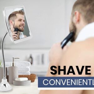 MIRRORVANA Flexible Fogless Shower Mirror for Bathroom Shaving with Height Adjustable Gooseneck Extension, 360° Swivel and Upgraded Suction Cup - Shatterproof 6.3" x 6.3" Surface