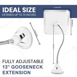 MIRRORVANA Flexible Fogless Shower Mirror for Bathroom Shaving with Height Adjustable Gooseneck Extension, 360° Swivel and Upgraded Suction Cup - Shatterproof 6.3" x 6.3" Surface