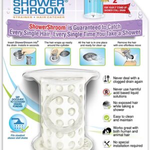 ShowerShroom The Revolutionary 2" Stand-Up Shower Stall Drain Protector Hair Catcher/Strainer, White