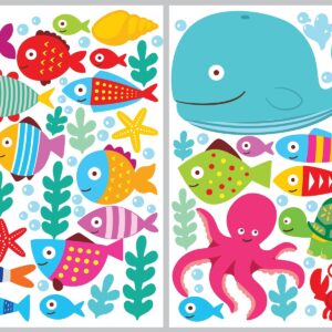 Ocean Fish Wall Decals – Sea Whale Turtle Tropical Creatures Bathroom Stickers - Cartoon Decorative Bathroom Wall Decal for Kids [>50 Art Decals]