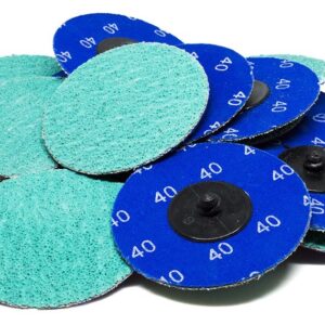 Benchmark Abrasives 3" Quick Change Green Zirconia Sanding Discs with Male R-Type Backing for Surface Finish Grind Polish Burr Rust Paint Removal Use with Die Grinder (25 Pack) - 36 Grit