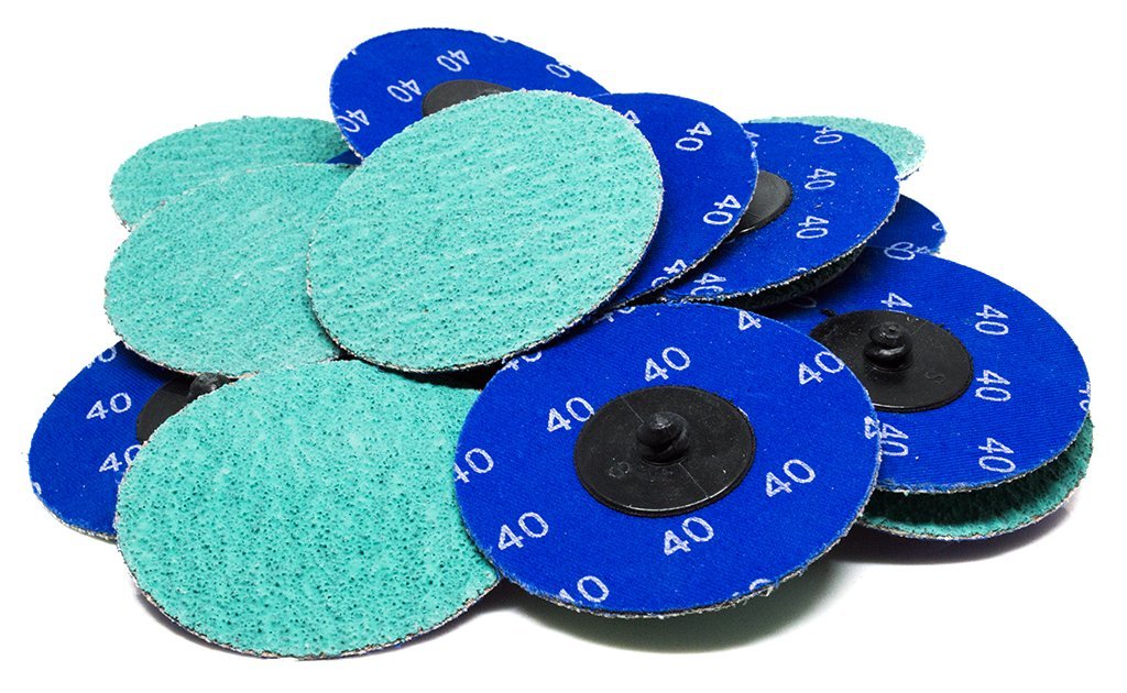 Benchmark Abrasives 3" Quick Change Green Zirconia Sanding Discs with Male R-Type Backing for Surface Finish Grind Polish Burr Rust Paint Removal Use with Die Grinder (25 Pack) - 36 Grit