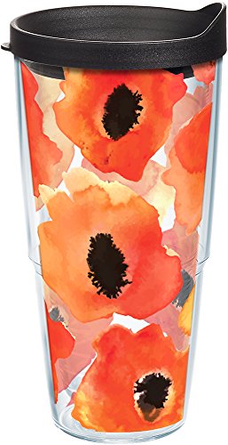 Tervis Watercolor Poppy Made in USA Double Walled Insulated Tumbler Travel Cup Keeps Drinks Cold & Hot, 24oz, Classic