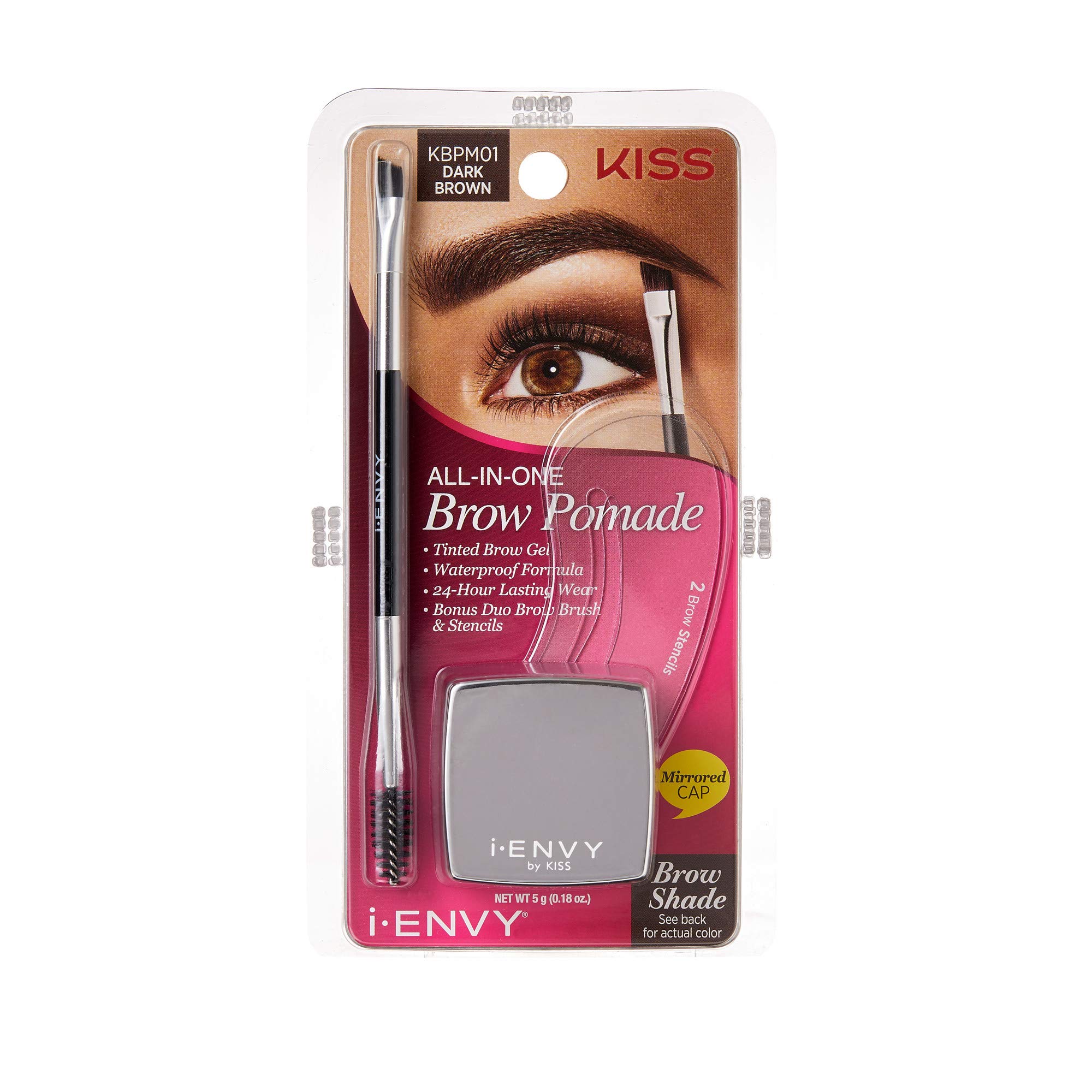 iEnvy by KISS All-In-One Brow Pomade Dark Brown KBPM01 Waterproof Long Lasting Mirror Cap Stencils Included