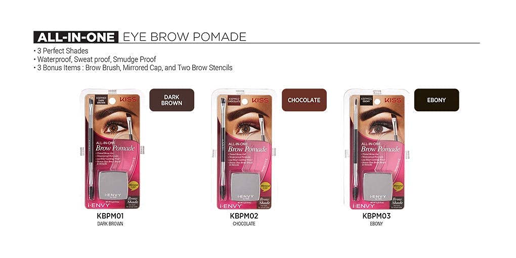 iEnvy by KISS All-In-One Brow Pomade Dark Brown KBPM01 Waterproof Long Lasting Mirror Cap Stencils Included